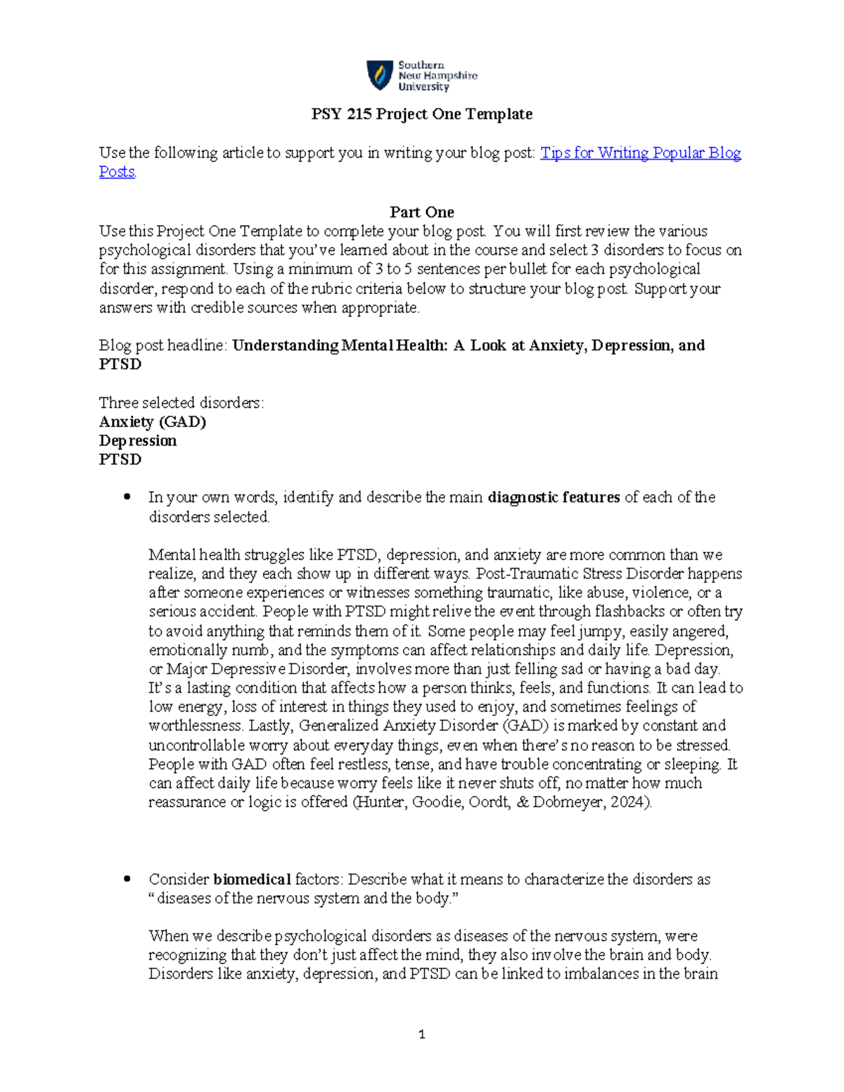 PSY 215 Project One: Exploring Anxiety, Depression, and PTSD - Studocu