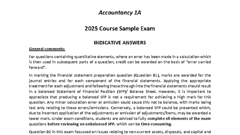 Acc1A 2025 Sample Exam with Indicative Answers and Comments - Studocu