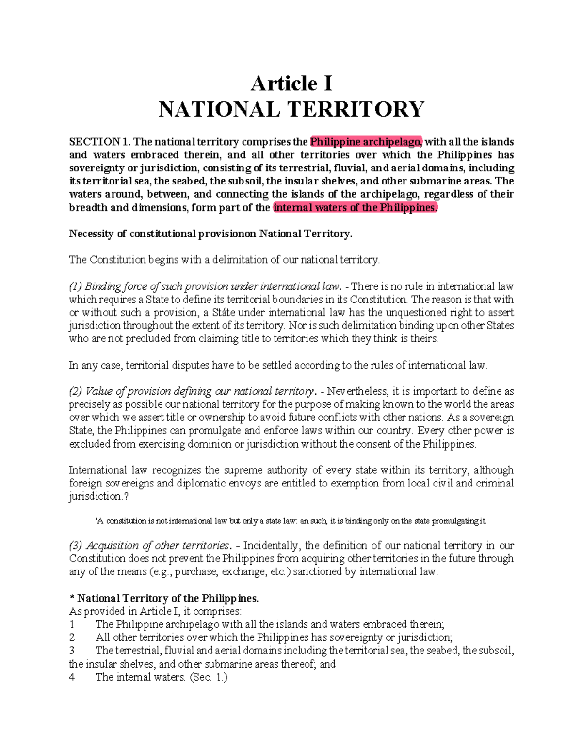 Philippine Constitution Article 1 - Article I NATIONAL TERRITORY ...