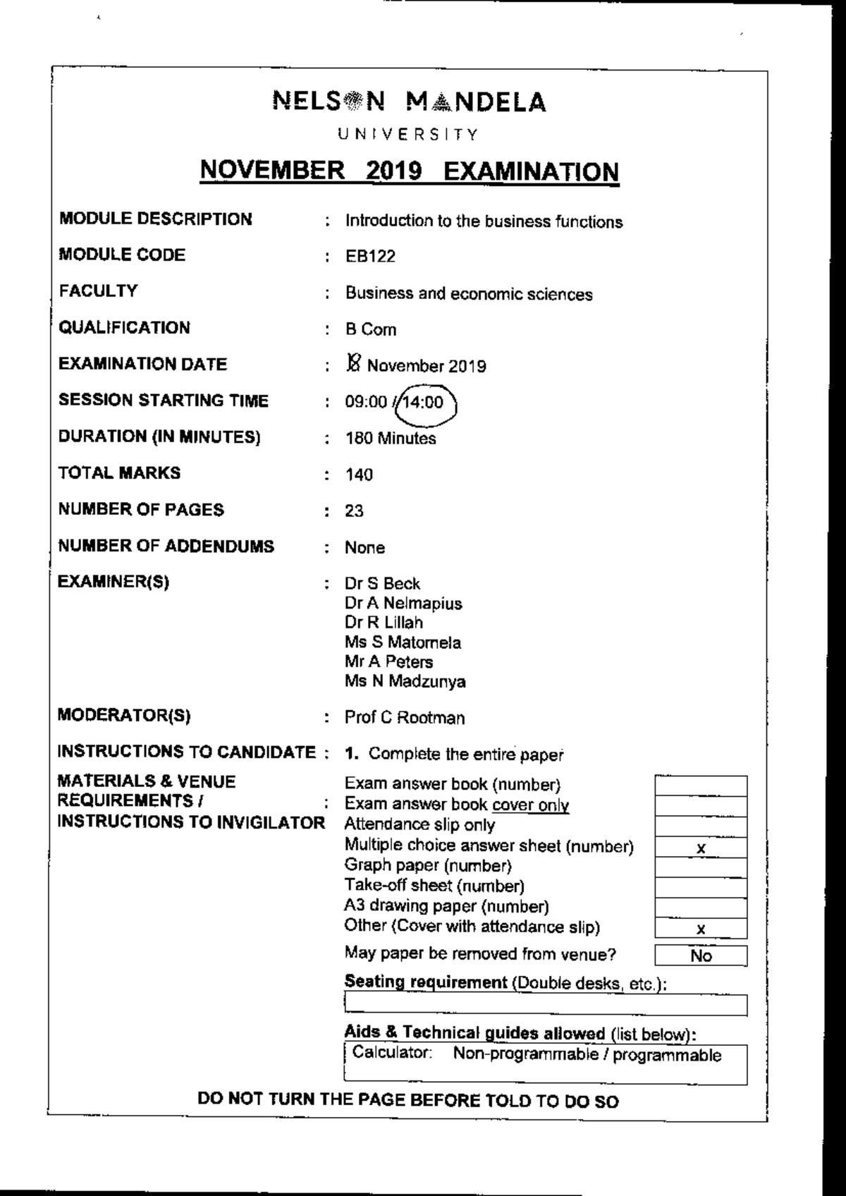 EB 122 Past Papers for Practice - November 2019 Edition - Studocu