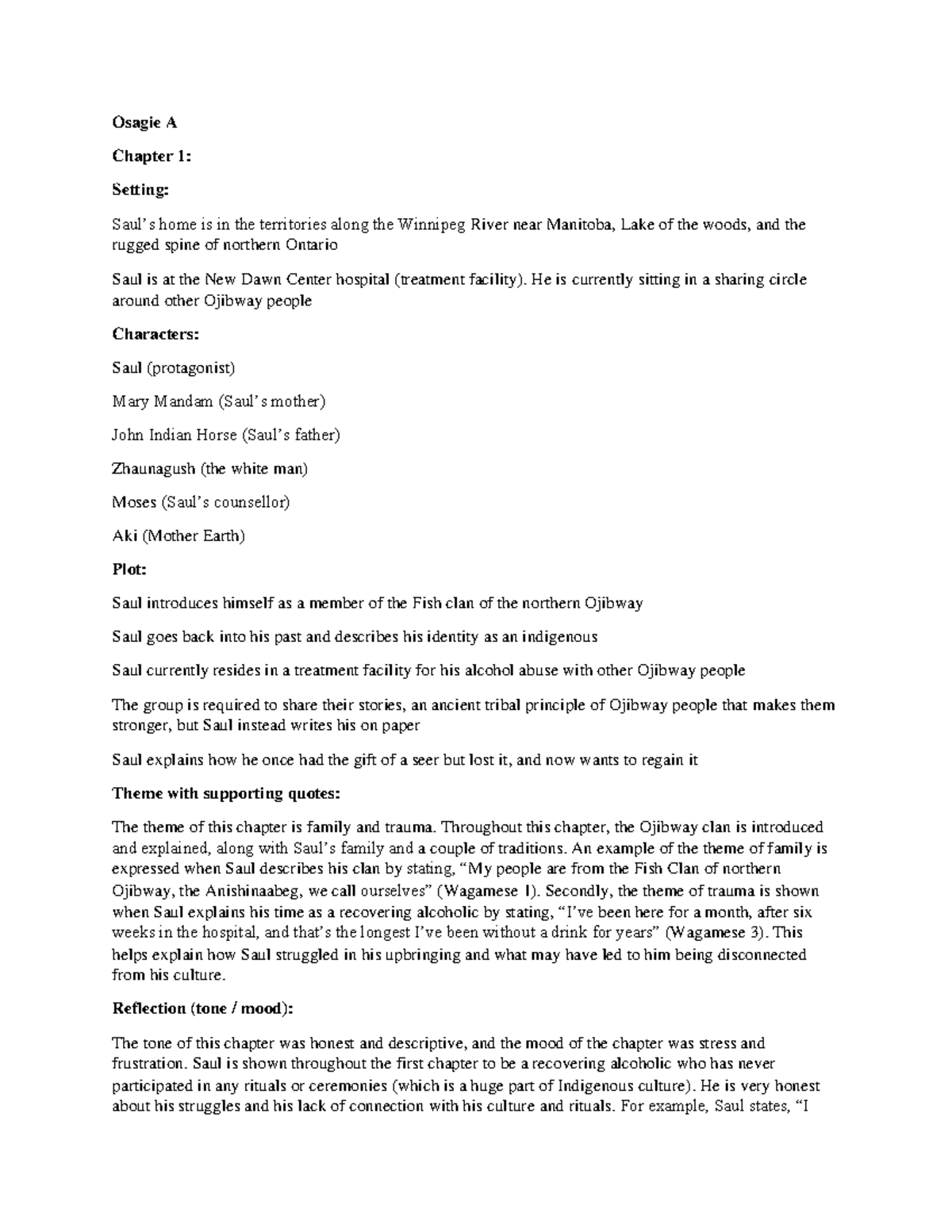 Indian Horse Chapter 1 & 2 Summary and Analysis - Studocu