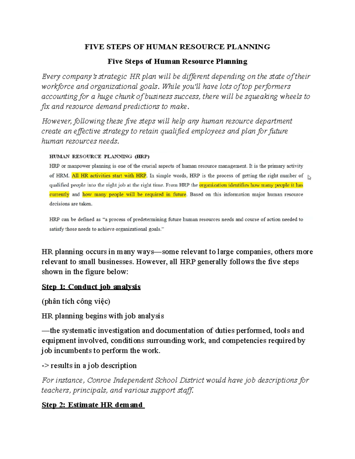 FIVE Steps OF Human Resource Planning - FIVE STEPS OF HUMAN RESOURCE PLANNING Five Steps of ...