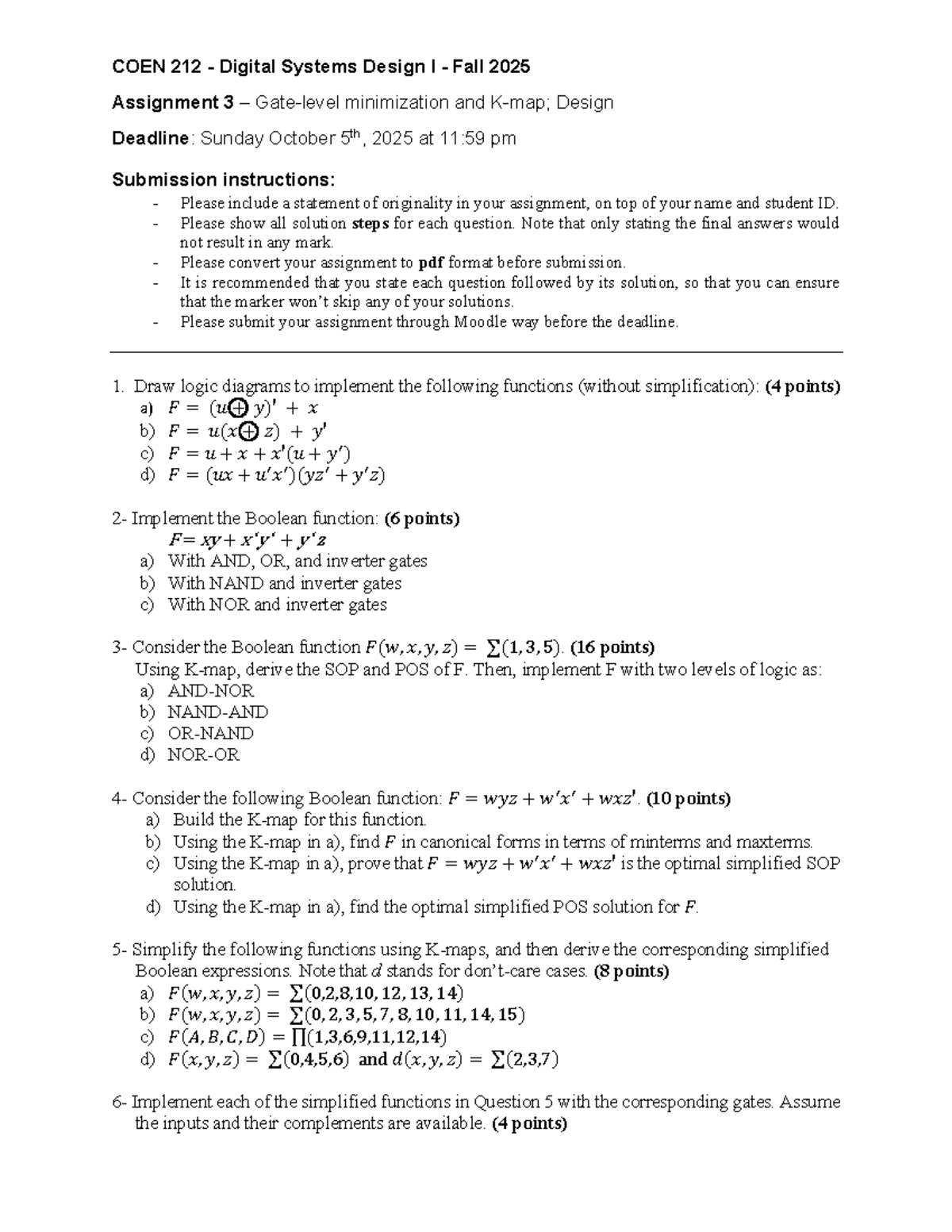 COEN 212 Assignment 3 - Gate Level Minimization & K Map - Studocu