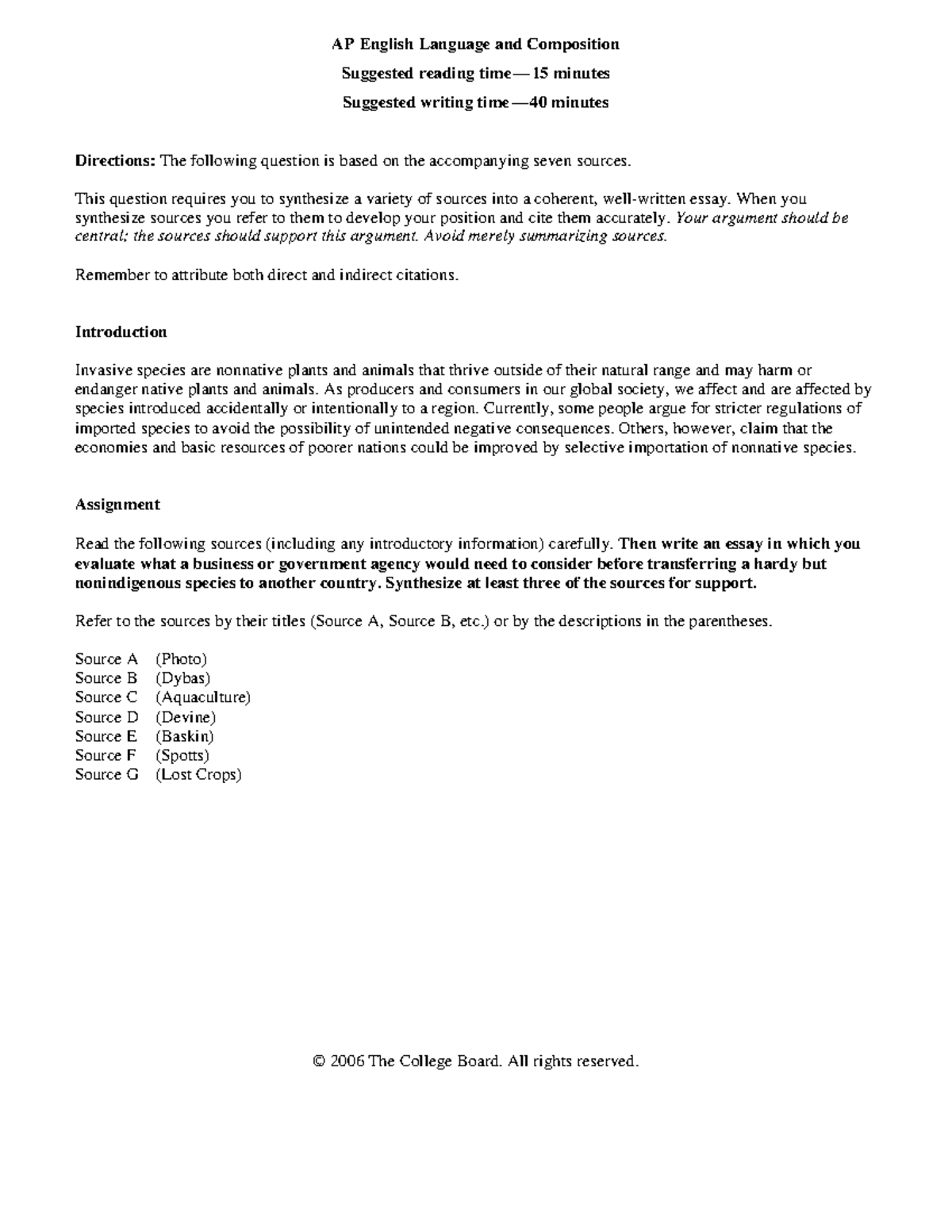 AP06 English Language Synthesis Essay on Invasive Species Impact - Studocu