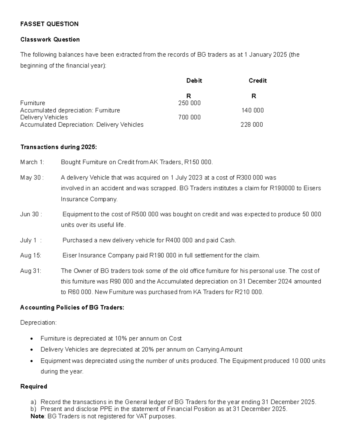 PPE Practice Questions for FASSET Classwork - BG Traders 2025 - Studocu
