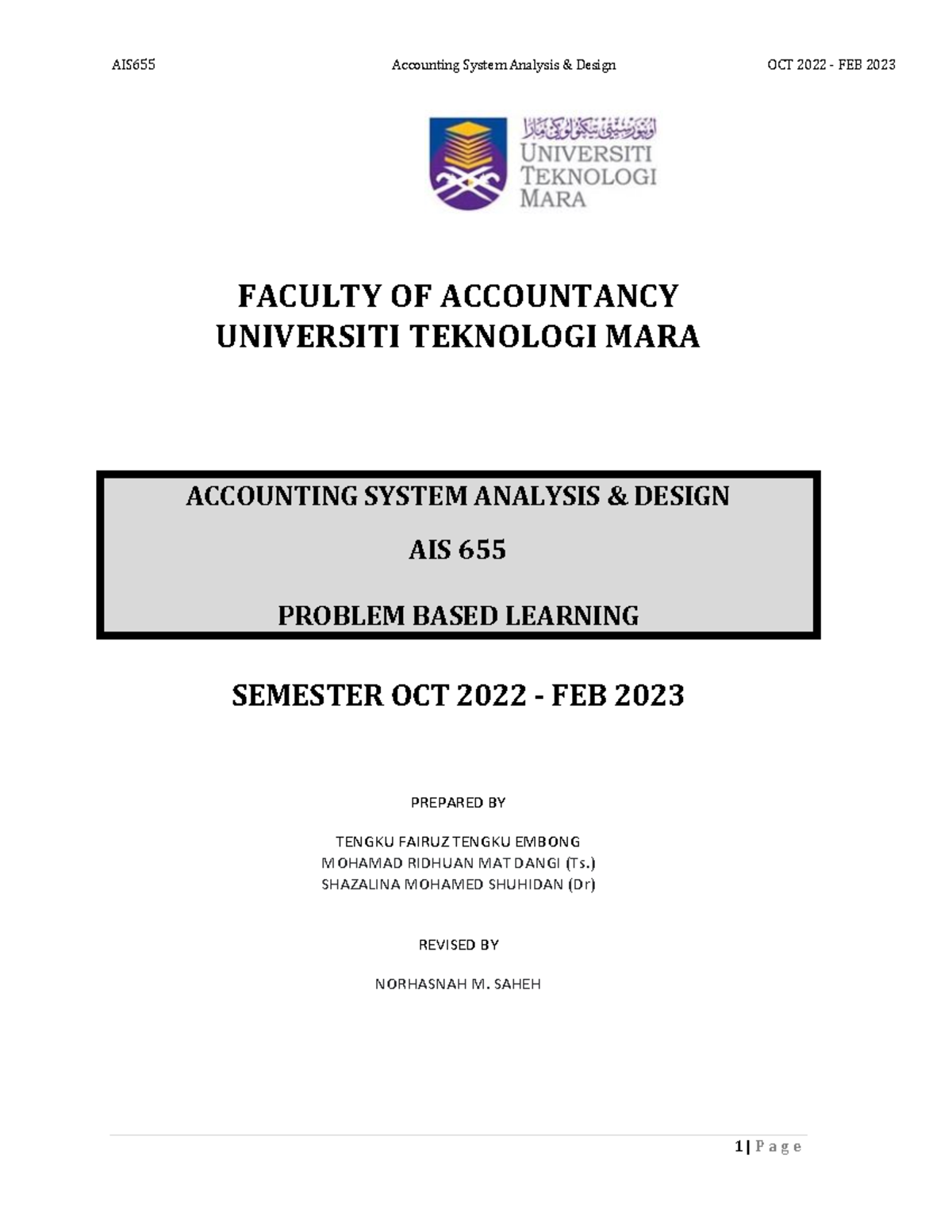 AIS655 Accounting System Analysis Design: Data Management & Sales ...