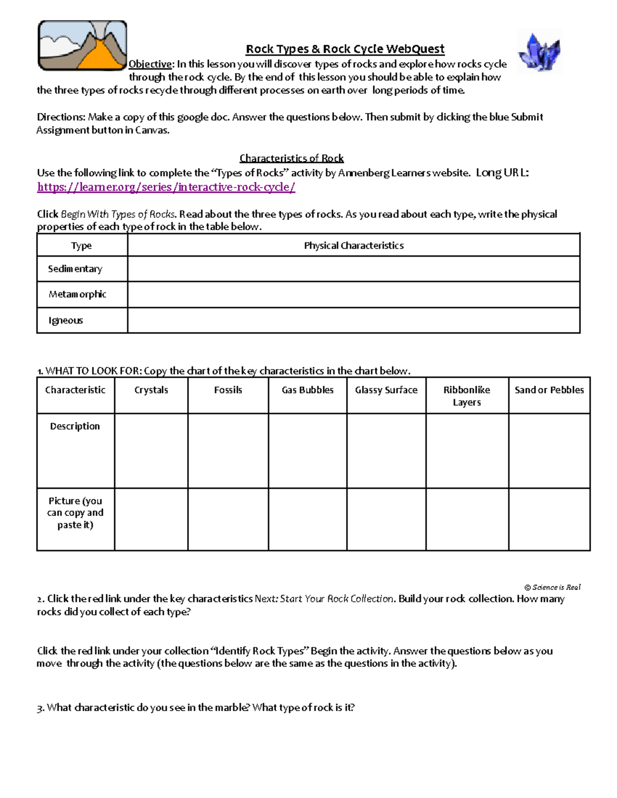 Rock Cycle WebQuest Handout for Students (Science 101) - Studocu