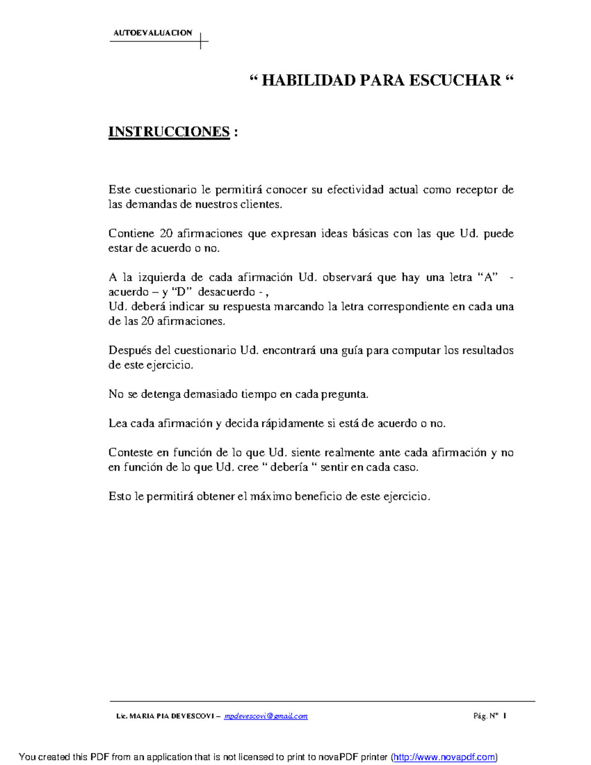 AUTOE VALUACION: Habilidad para Escuchar Instrucciones y Resultados ...