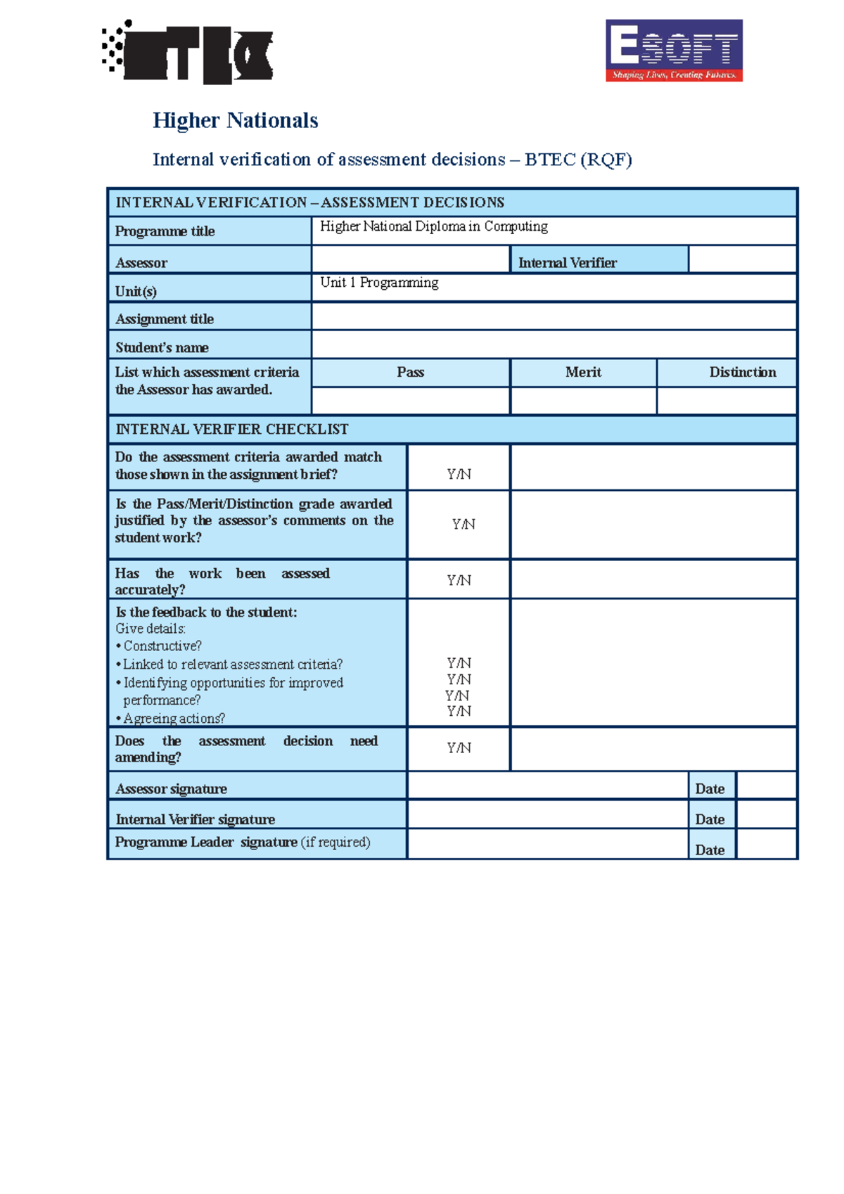Unit-01 Programming (Auto Recovered) - Higher Nationals Internal verification of assessment ...