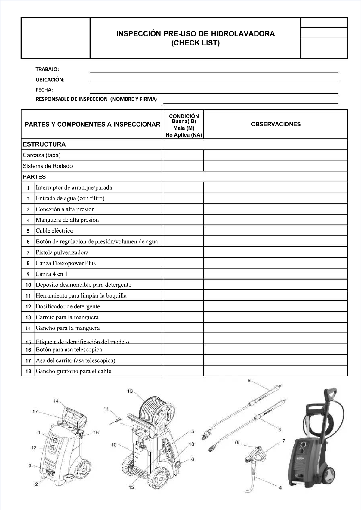 Pdf-checklist-hidrolavadora compress - TRABAJO:TRABAJO: UBICACIÓN:UBICACIÓN: FECHA:FECHA: - Studocu