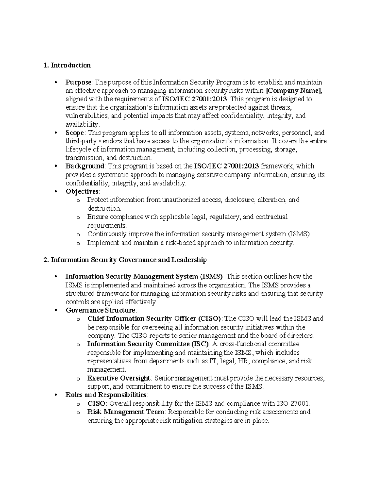 Iso 27001 Template Introduction Purpose The Purpose Of This