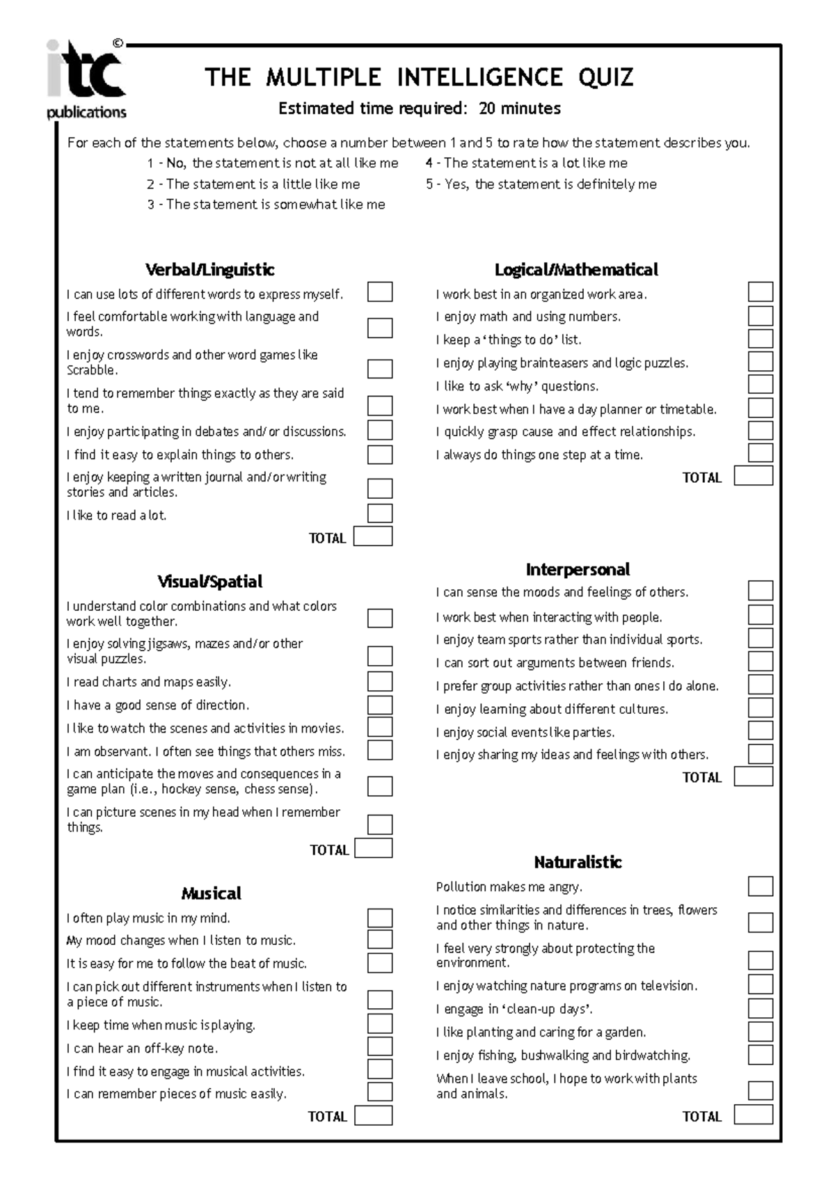 Revised Multiple Intelligence Quiz (MI Quiz) 2024 - Studocu