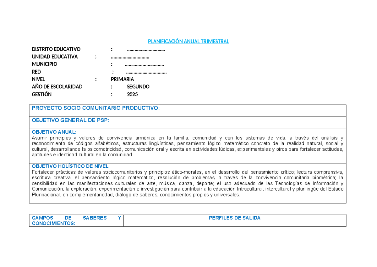 2do de Primaria PAT - Plan Anual Trimestral 2025 - Studocu