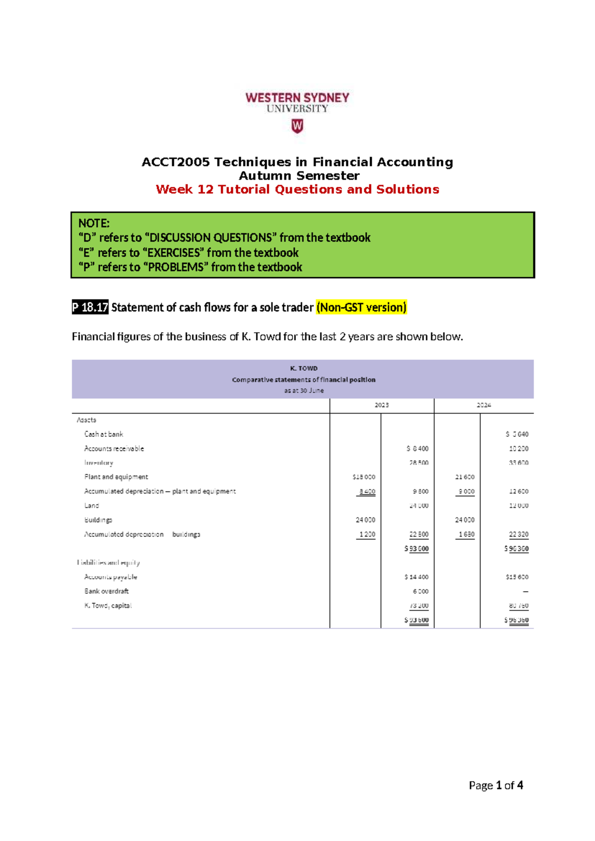ACCT2005 Week 12 Financial Accounting Tutorial Q&A Solutions - Studocu