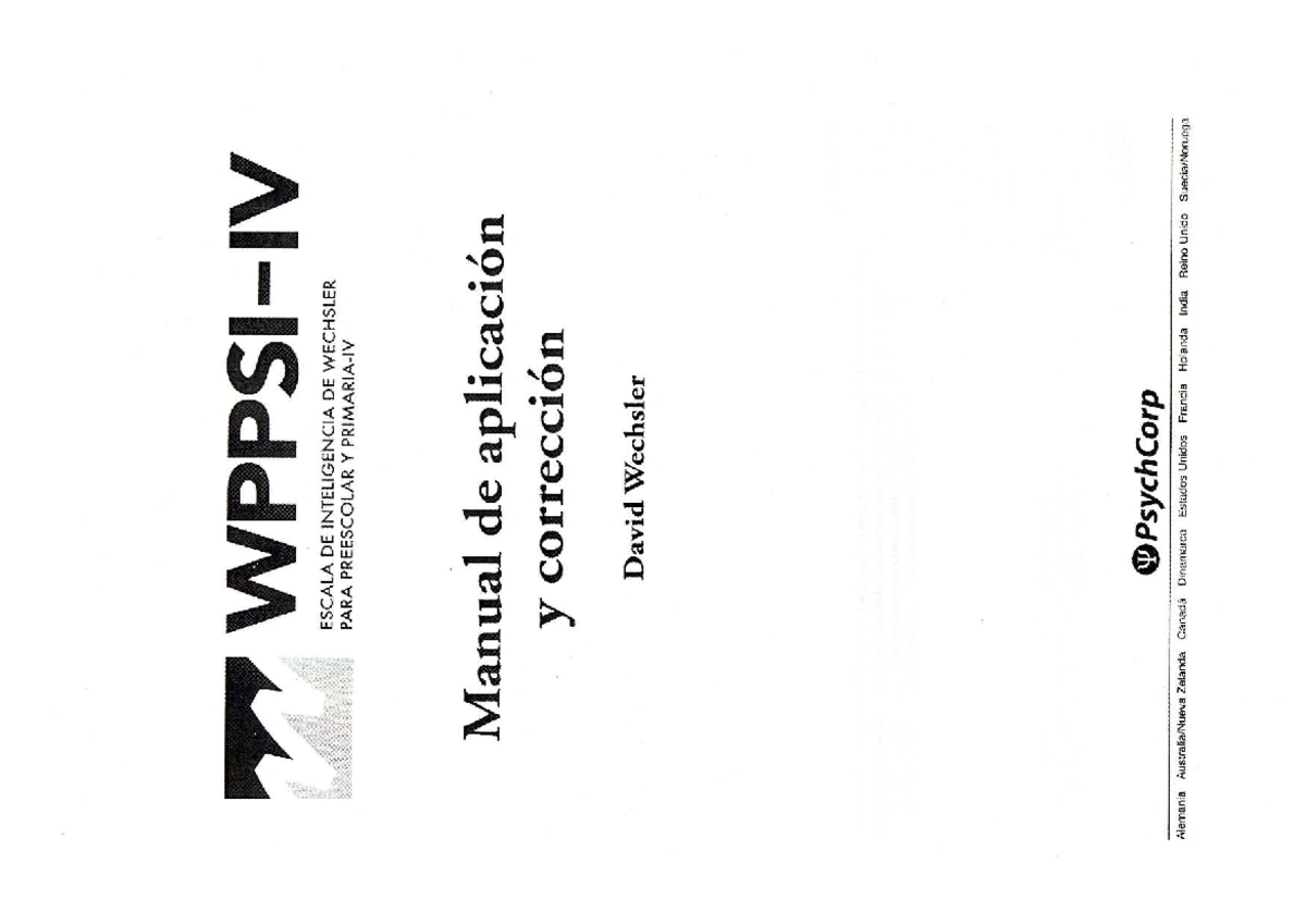 Manual de Aplicación y Corrección de la Escala WPPSI-4 - Studocu
