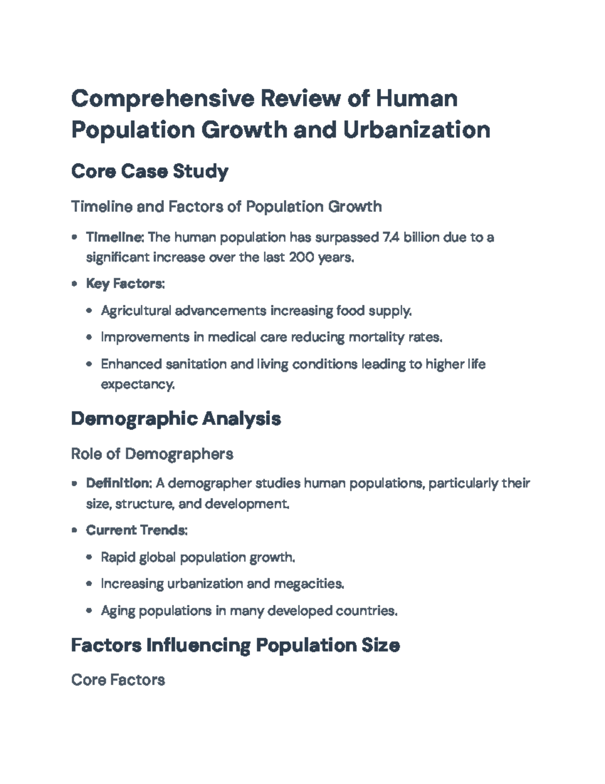 Comprehensive Review: Population Growth and Urbanization (Course Code ...