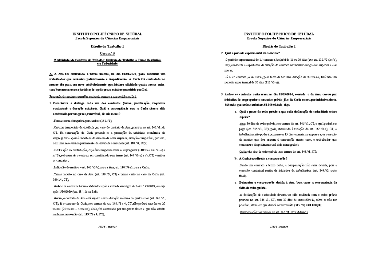 Caso 5 - Modalidades de Contrato de Trabalho a Termo Resolutivo em ...