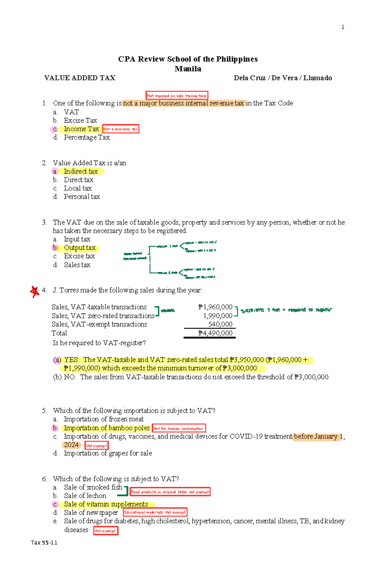 CPA Review: VAT Concepts and Applications (CPAR VAT 95-11) - Studocu
