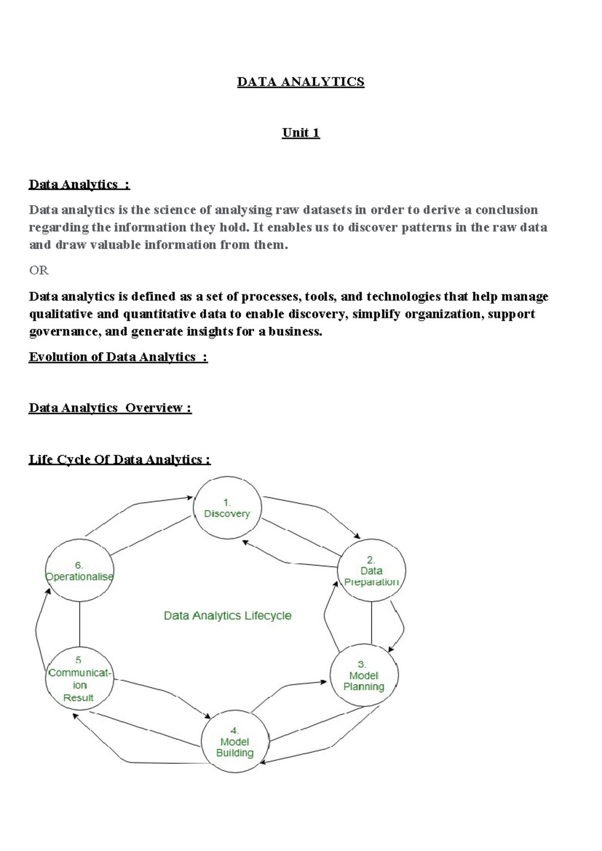 DATA Analytics unit 1 - DATA ANALYTICS Unit 1 Data Analytics : Data ...
