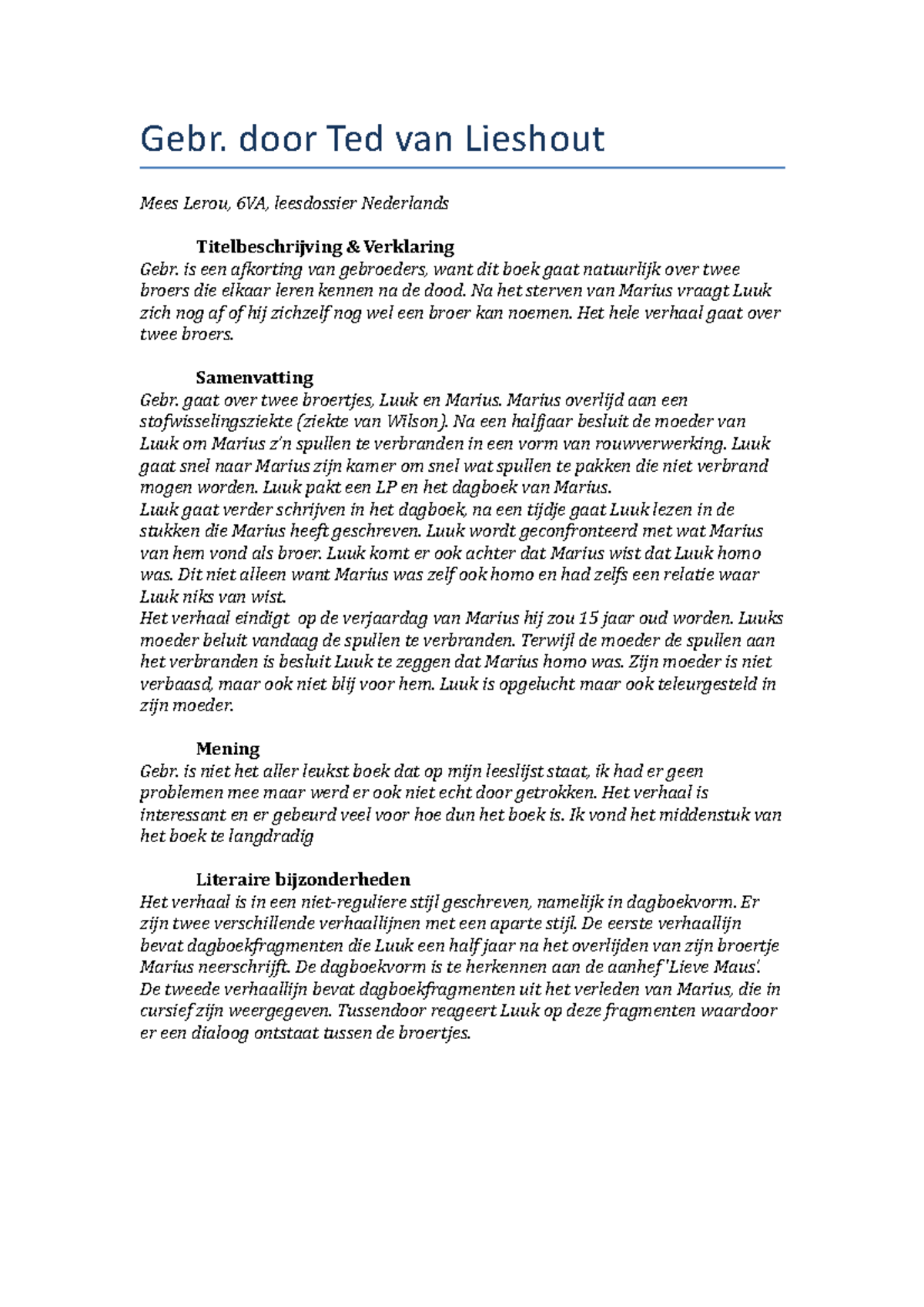 Boekverslagen 6VWO: Gebr. en Het Gouden Ei - Leesdossier Analyse ...