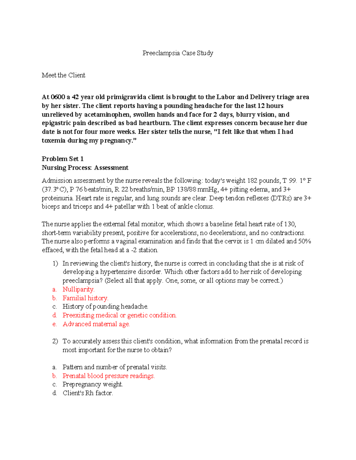 Case Study: Preeclampsia Management and Nursing Care (NUR 305) - Studocu
