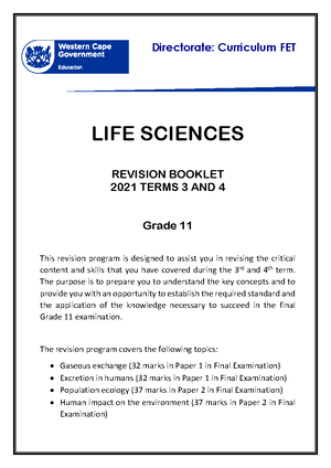 Grade 11 Life Sciences Revision Guide Term 2 2024 - Studocu