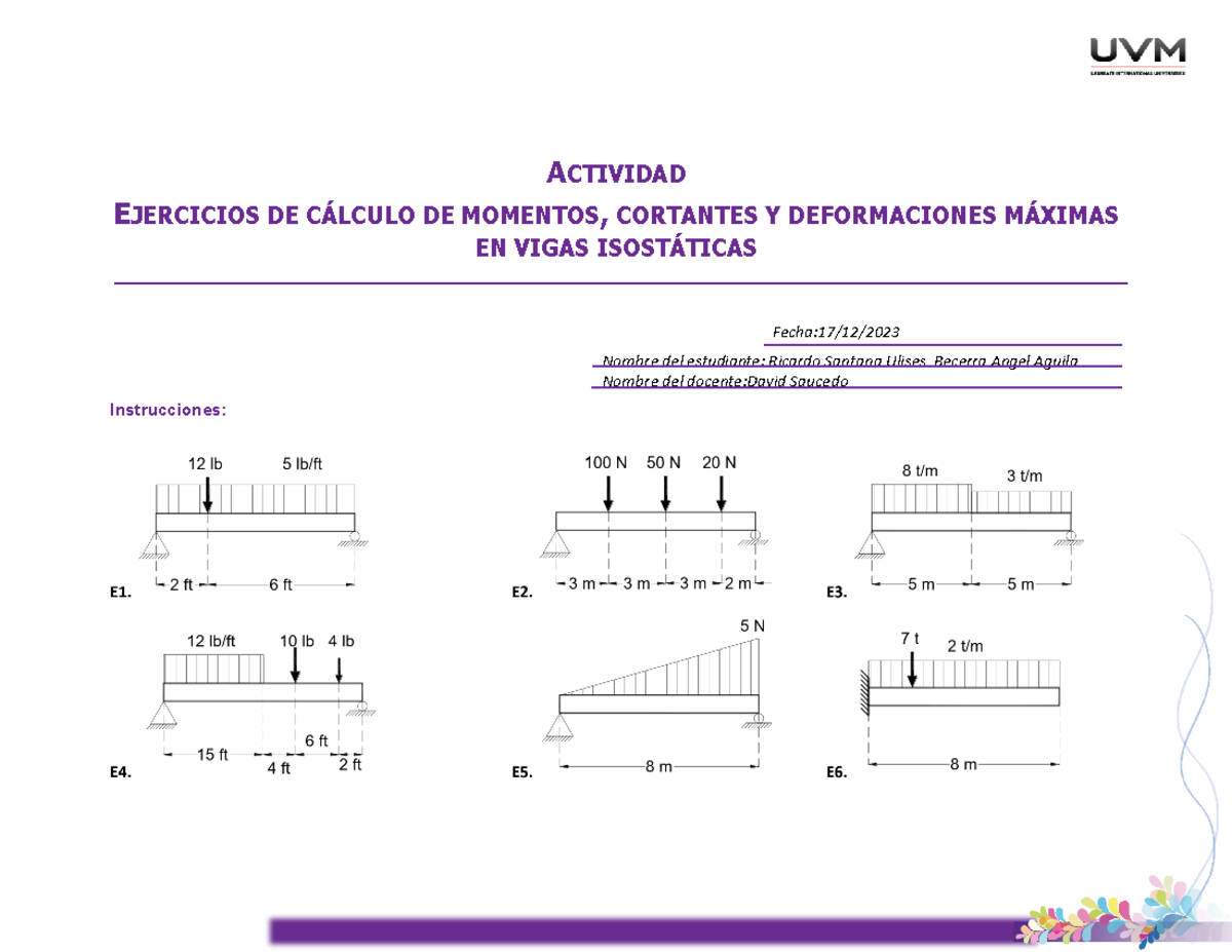 Cálculo de Momentos y Deformaciones en Vigas Isostáticas - Actividad 15 - Studocu