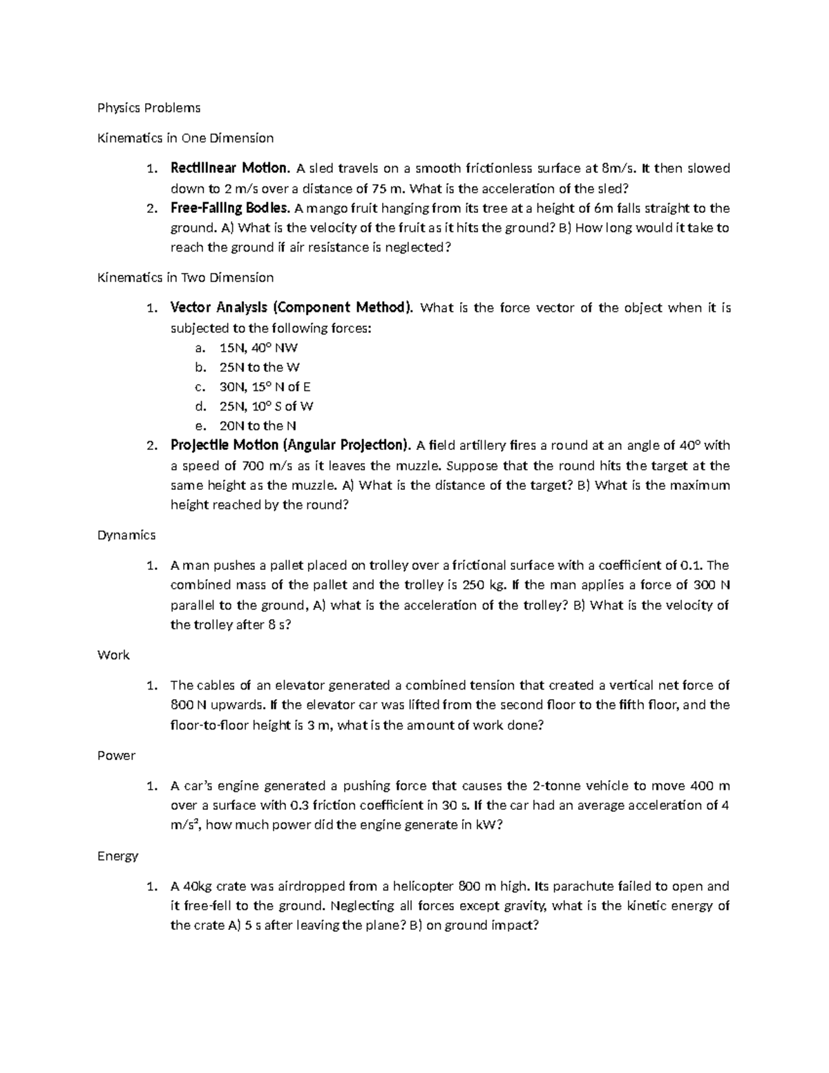 Physics Problems - Physics Problems Kinematics in One Dimension 1 ...