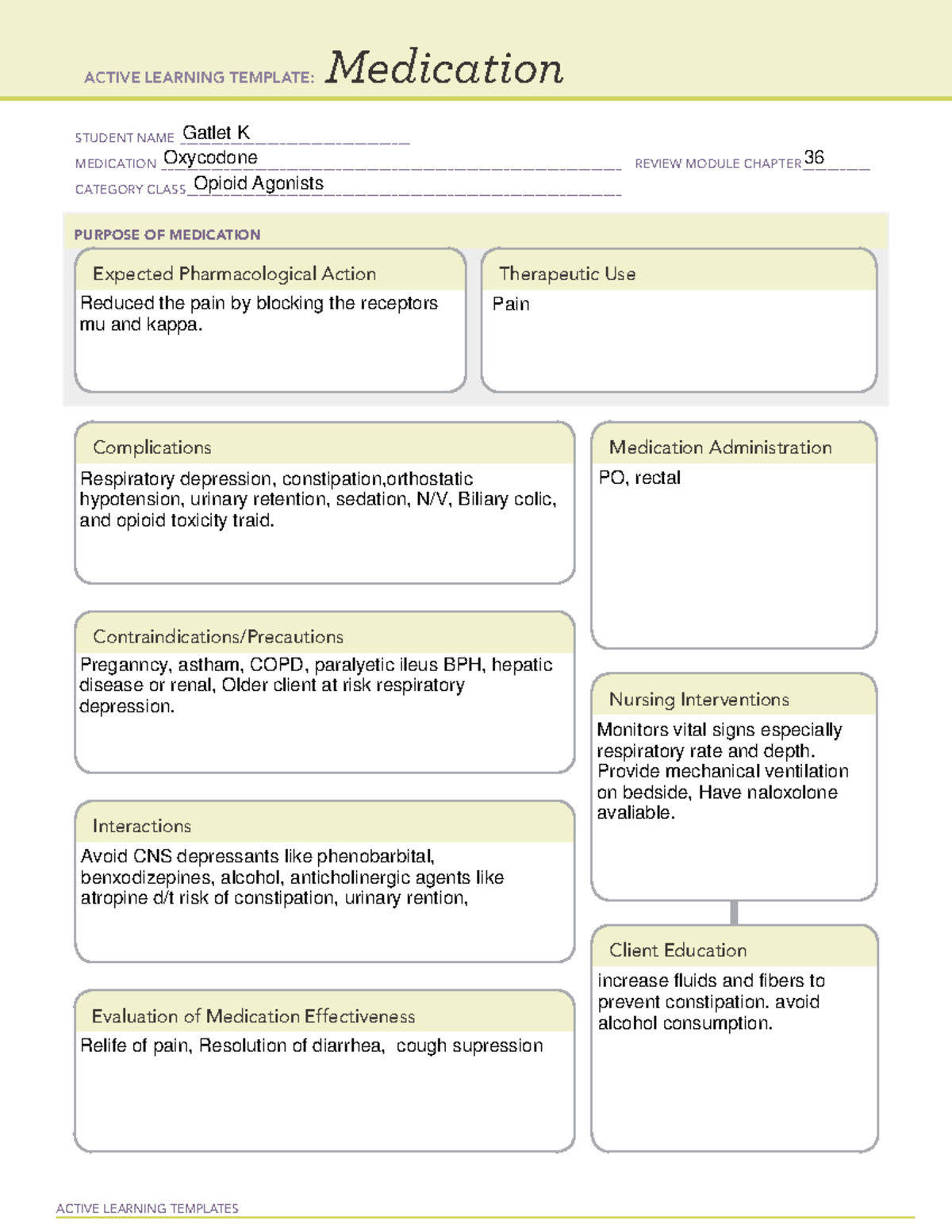 Oxycodone 4 - Opioids - ACTIVE LEARNING TEMPLATES Medication STUDENT ...