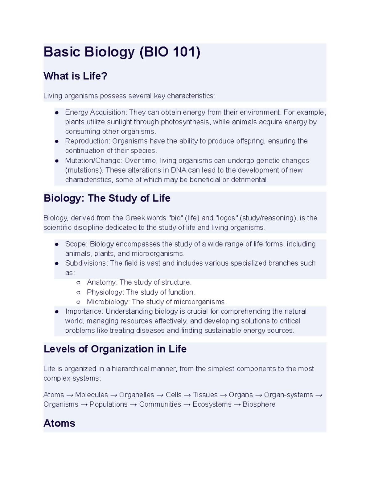 BIO 101 Final Exam Study Guide: Understanding Life and Biology - Studocu