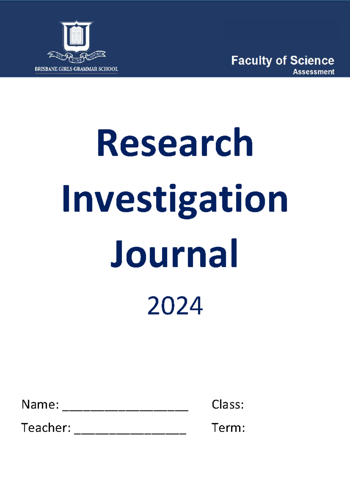 Research Investigation Journal - Year 11 2024 - Studocu