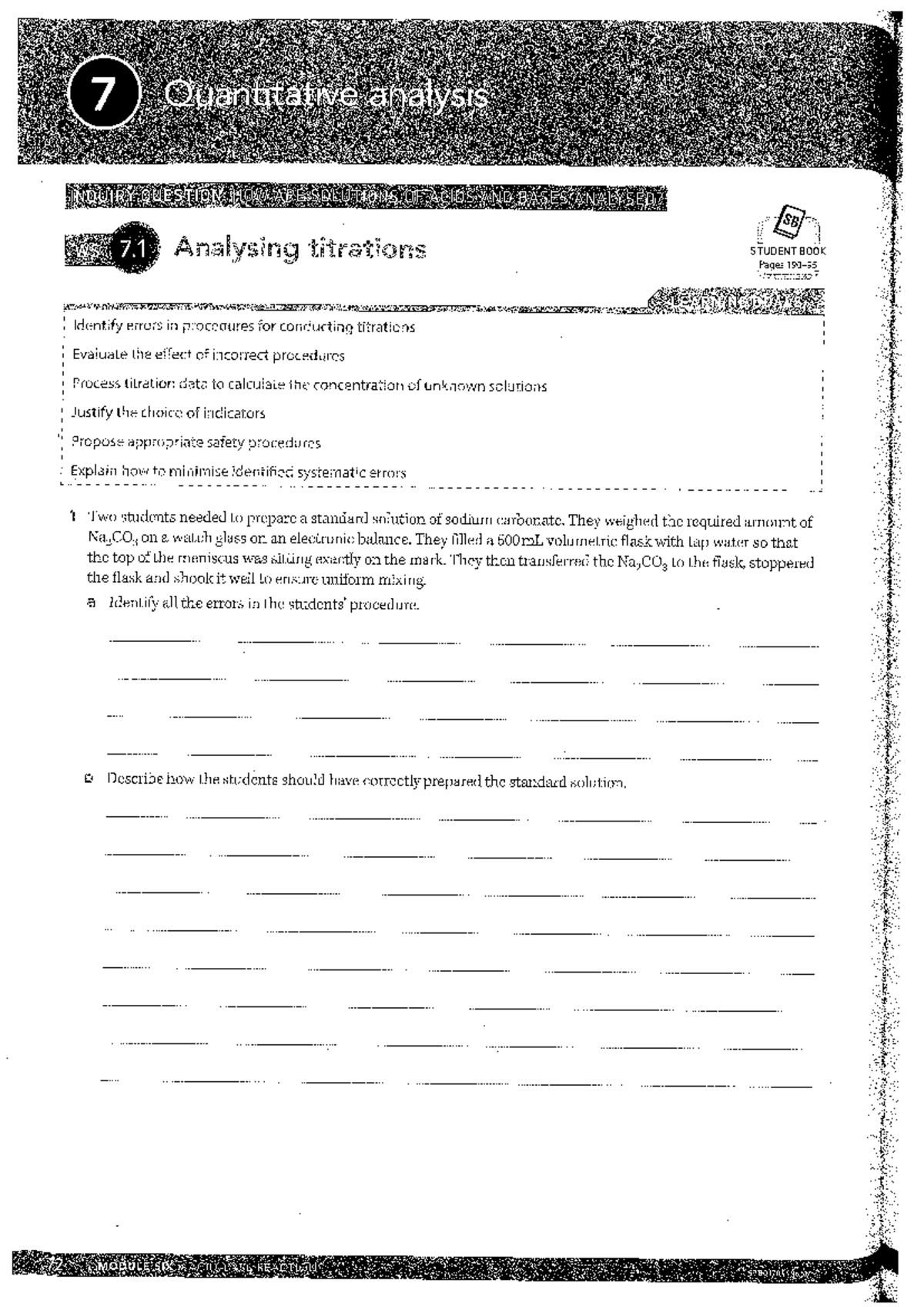 Quantitative Analysis: Titration Procedures and Calculations (SB WS 7.1) - Studocu