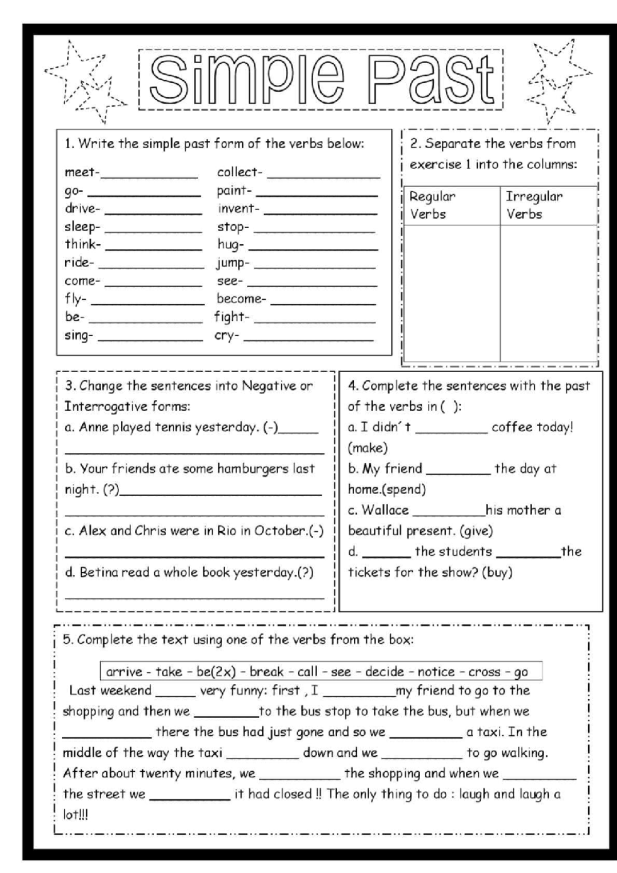 Tareas 17557342211616: Simple Past Verbs Exercises and Activities - Studocu