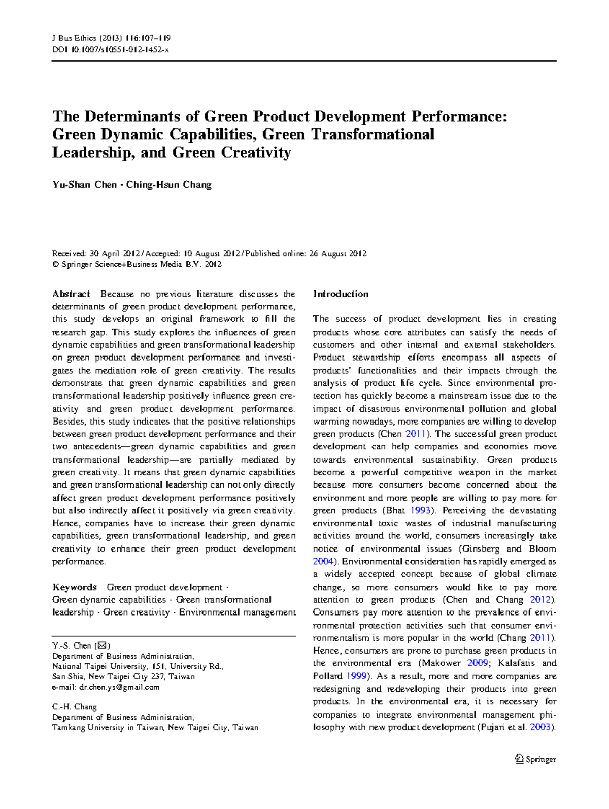 J Bus Ethics (2013) Final Exam: Green Product Development Performance ...