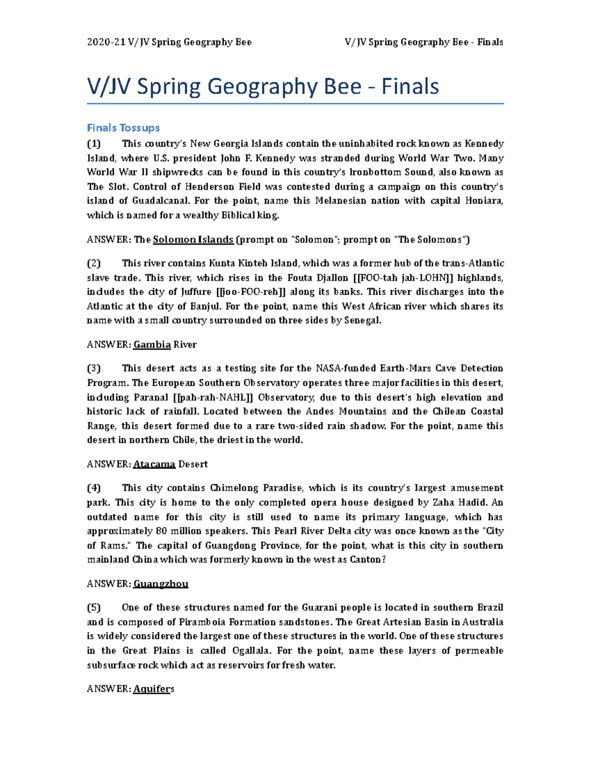 2020-2021 Intl Geography Bee Finals Tossups Set - Studocu