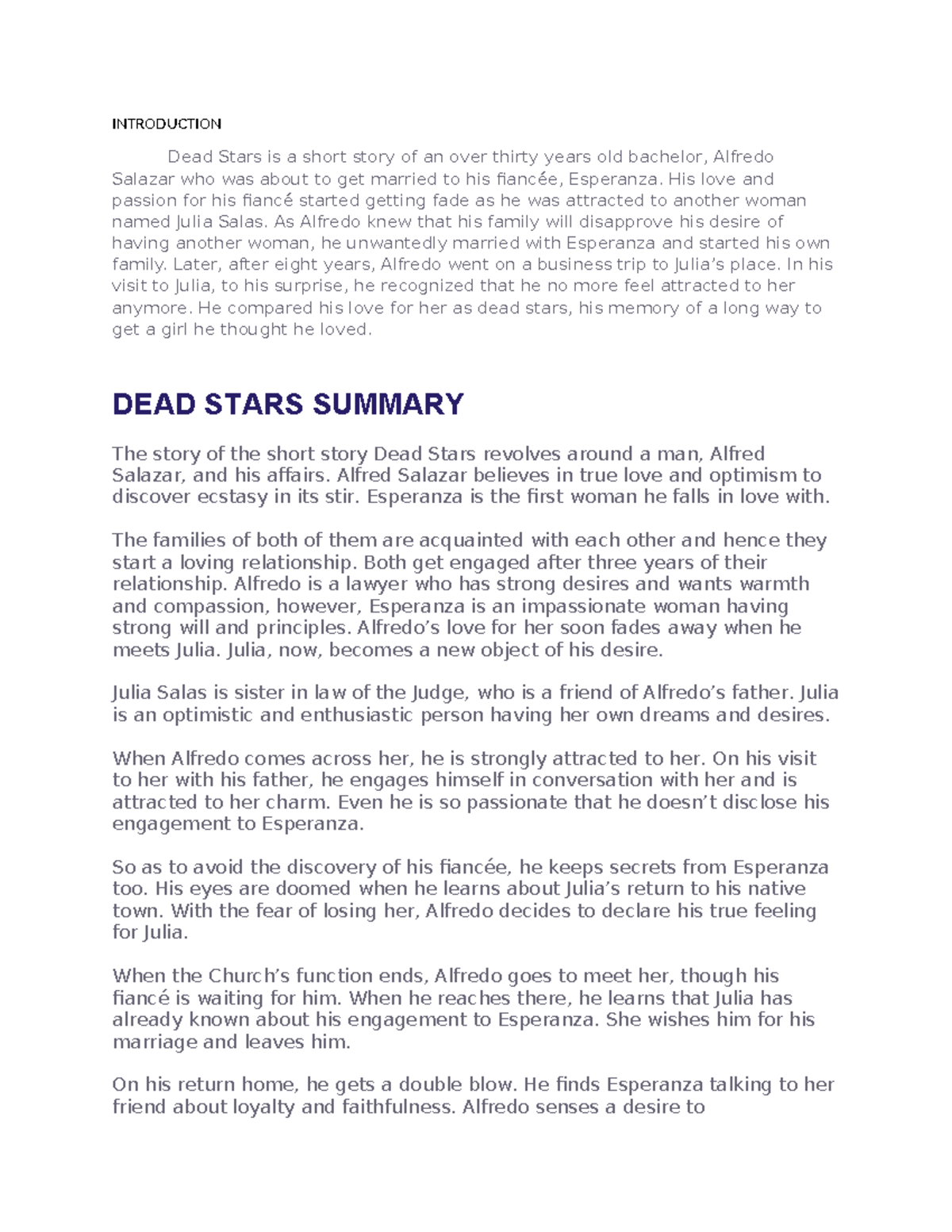 DEAD STARS (ENG 101) Summary and Character Analysis Notes - Studocu