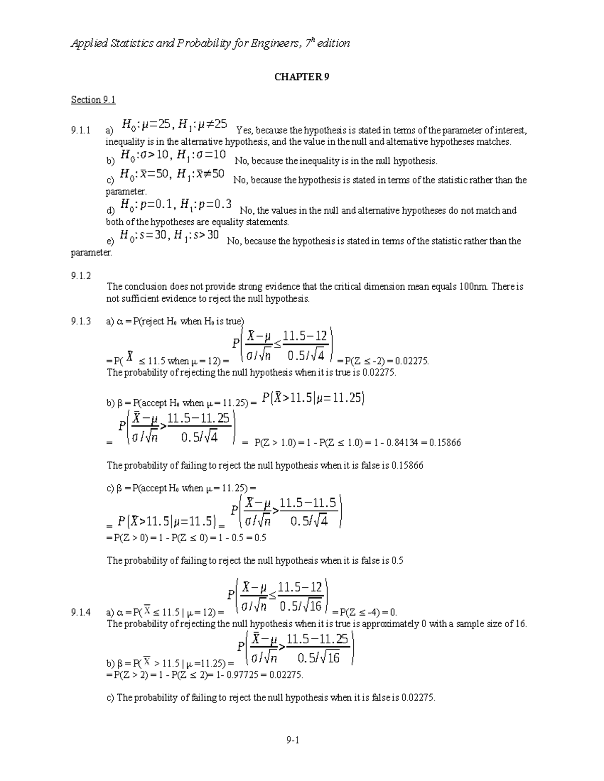 Applied Statistics and Probability for Engineers, 7th Edition - Chapter 9 - Studocu