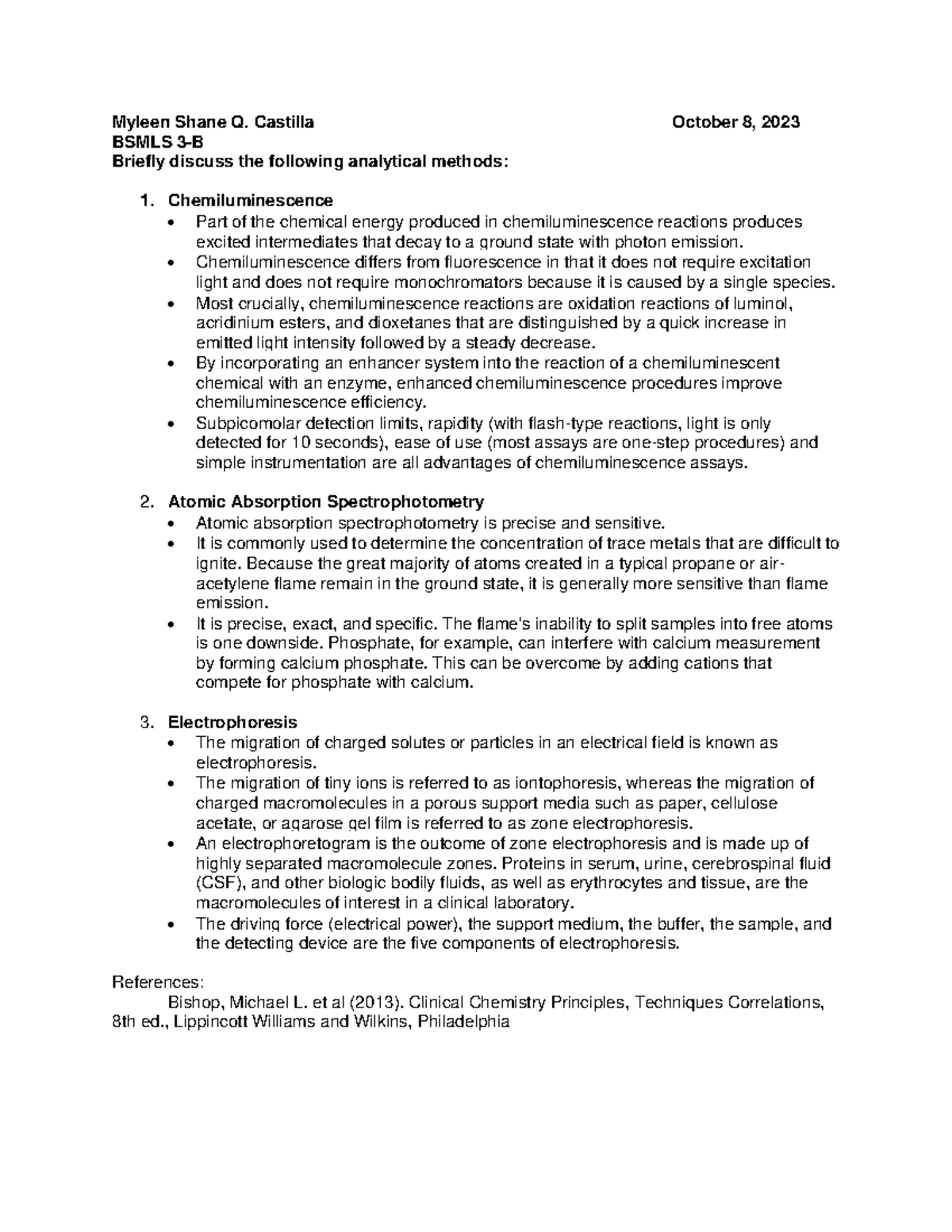 BSMLS 3-B Assignment 4: Analytical Methods Overview in ...