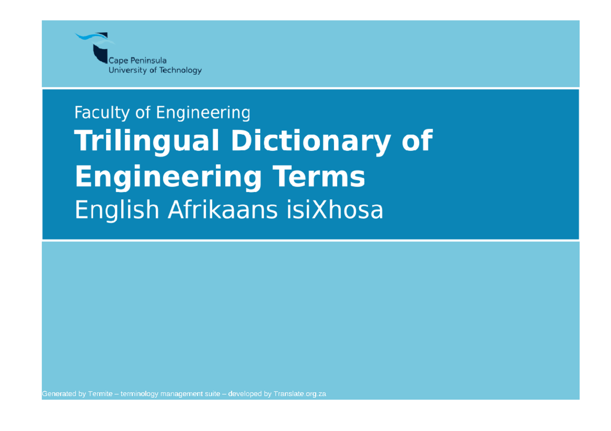 Trilingual Mechanical Glossary: Eng, Afr, Xho Terms & Definitions - Studocu