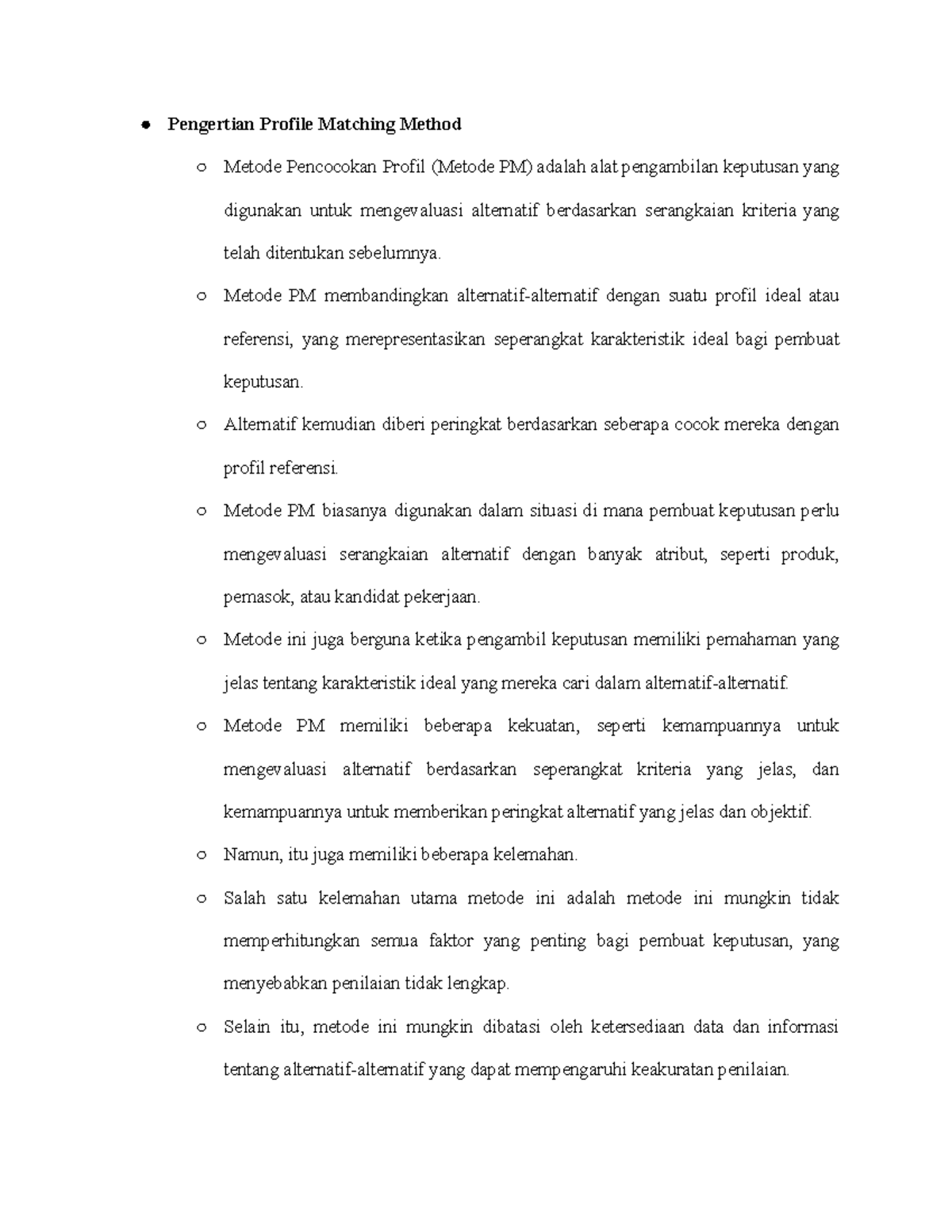 Metode Pencocokan Profil (PM Method) dan Langkah-langkahnya - Studocu