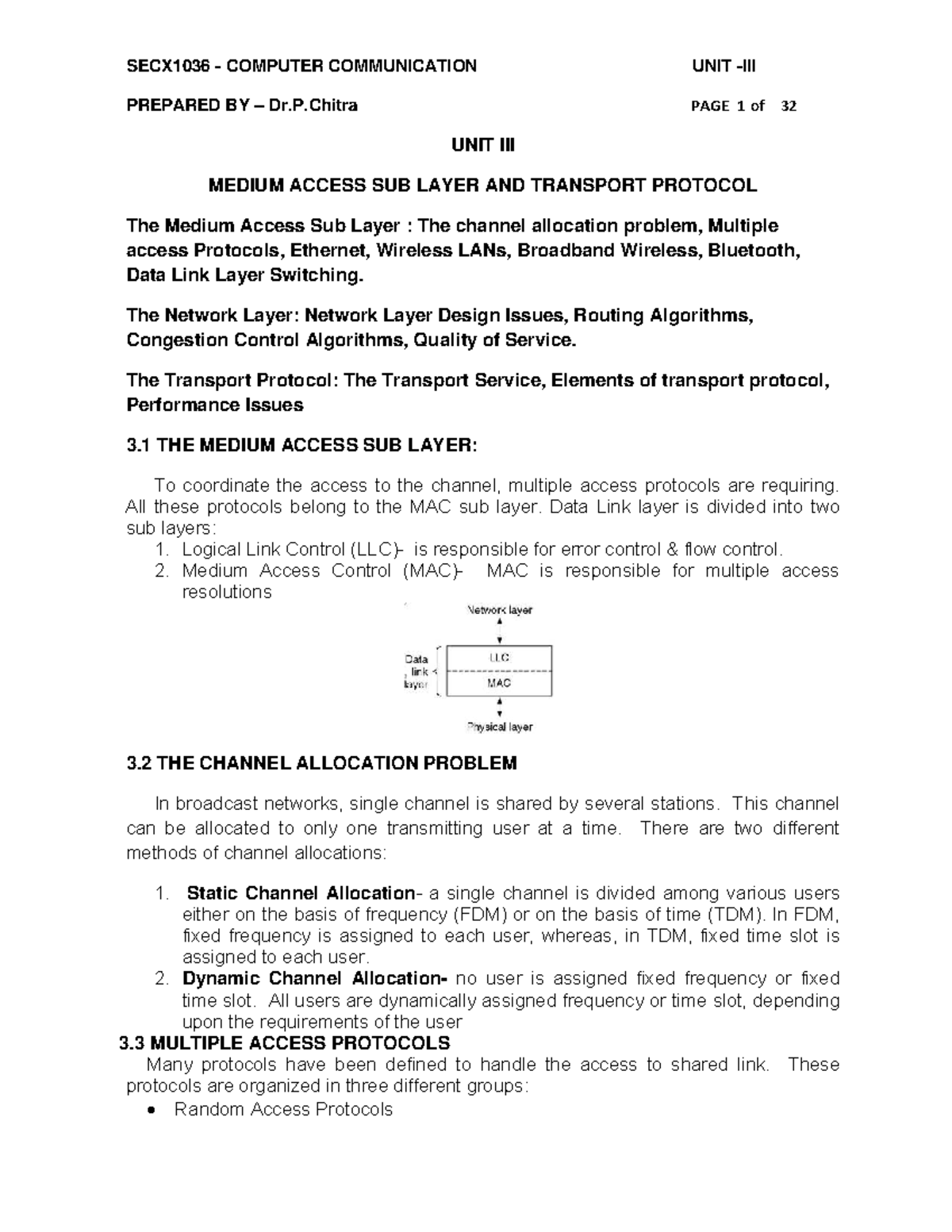 SECX1036 COMPUTER COMMUNICATION UNIT: MAC Protocols Overview - Studocu