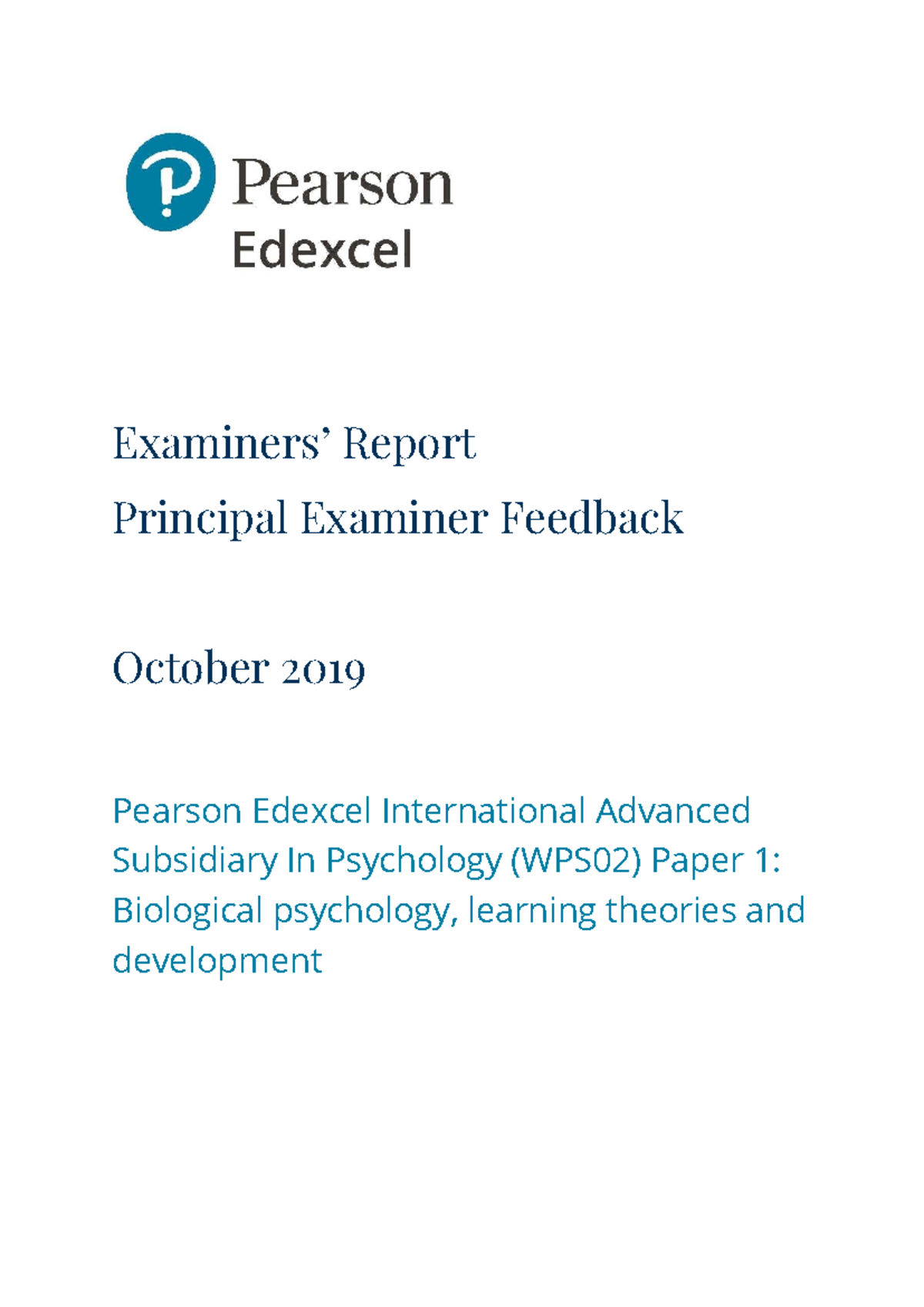 WPS02 Principal Examiner Feedback Report - October 2019 - Studocu