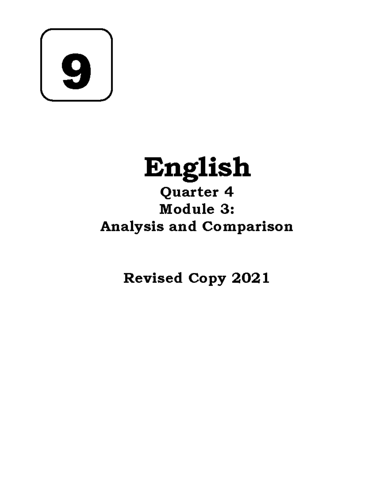 3 Q4 English - English Quarter 4 Module 3: Analysis and Comparison Revised Copy 2021 9 ...
