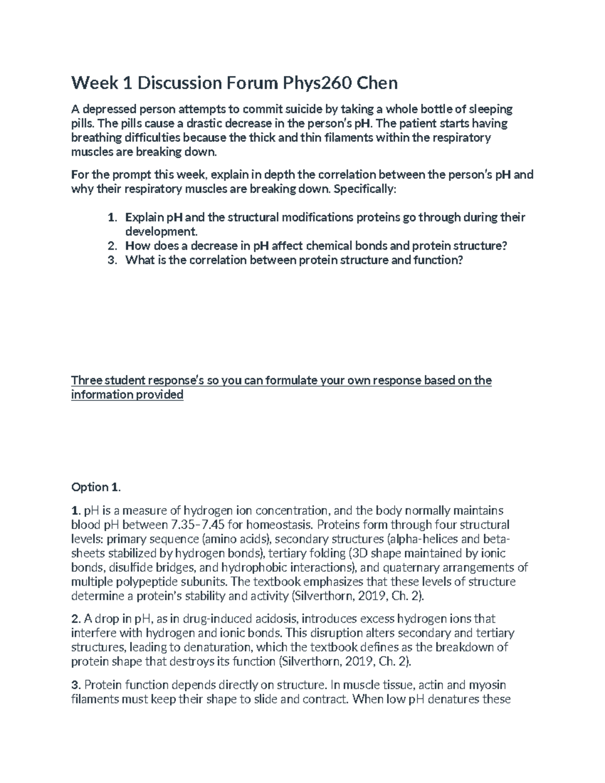 Week 1 Discussion Forum: pH Impact on Protein Structure in Phys260 ...