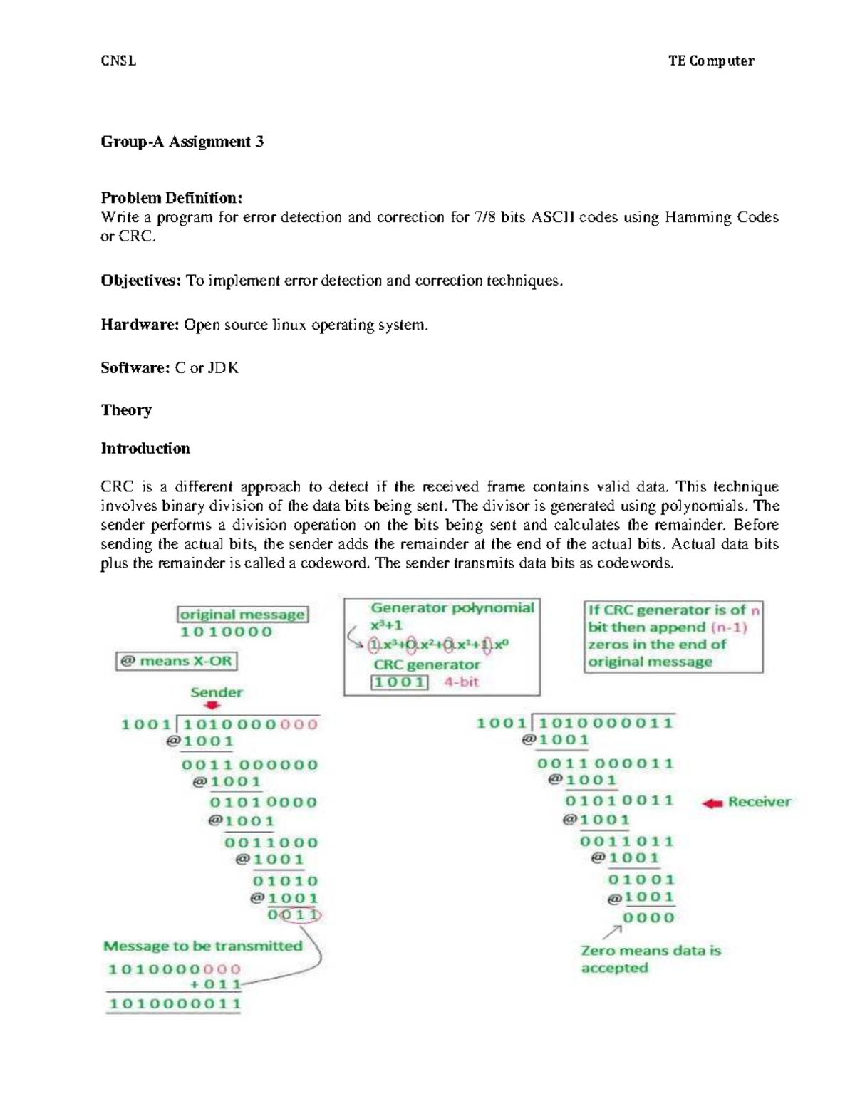 CNSL TE Computer Assignment 3: Error Detection & Correction Techniques - Studocu