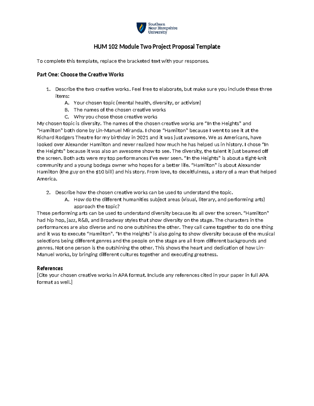 HUM 102 Module Two Project Proposal Foye - Part One: Choose the ...