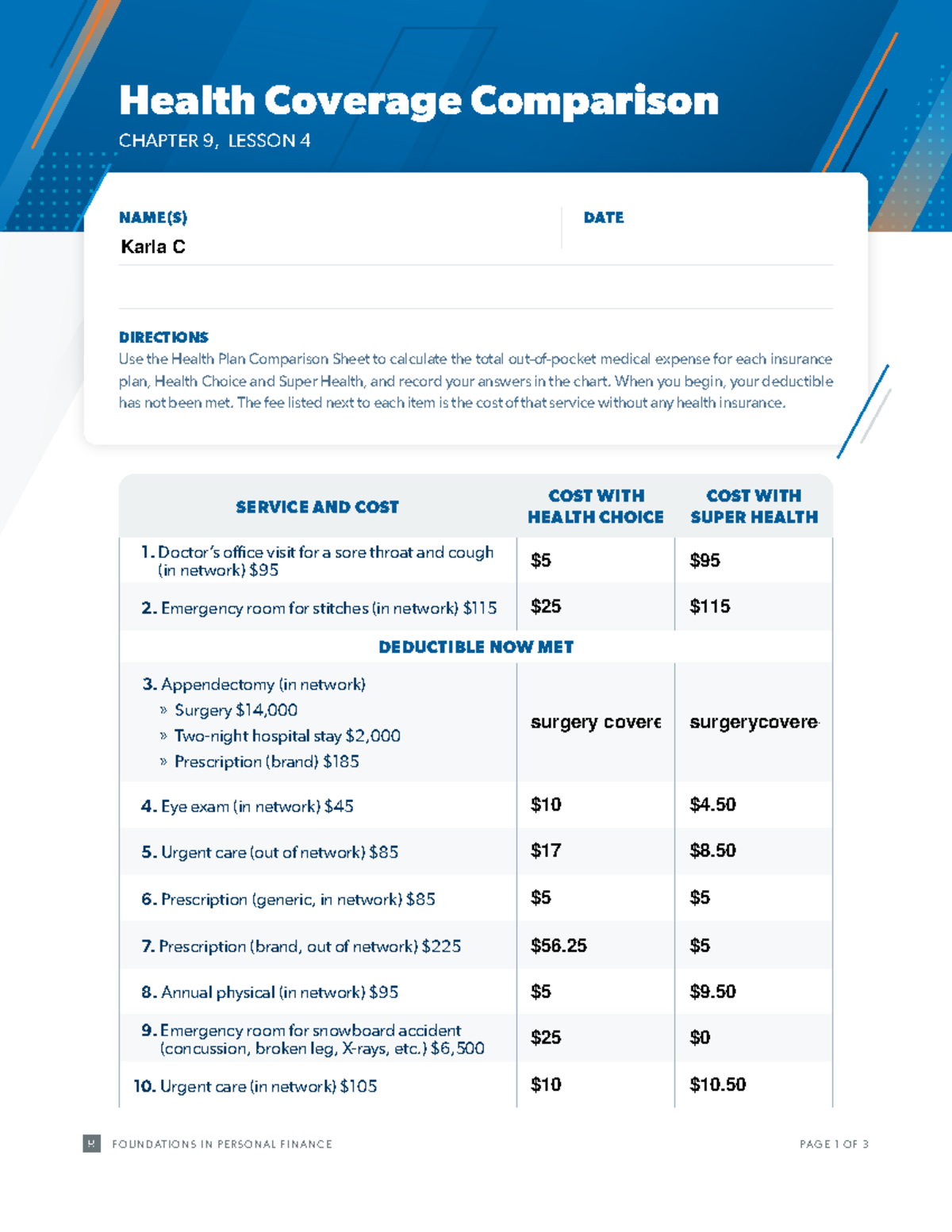Chapter 9, Lesson 4 - Health Coverage Comparison in Personal Finance ...