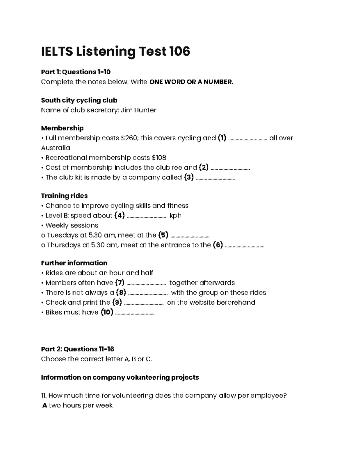 IELTS Listening Test 106: Complete Notes and Questions Guide - Studocu