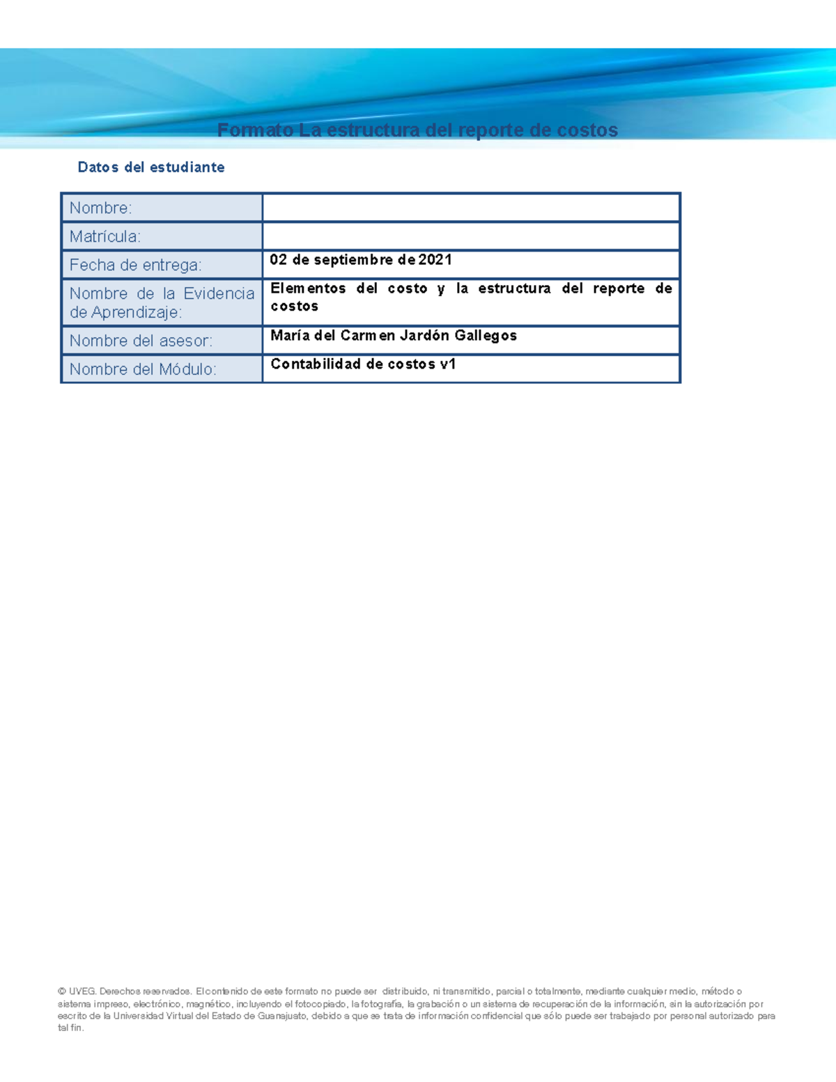 Elementos del Costo y Estructura del Reporte de Costos - Contabilidad V ...