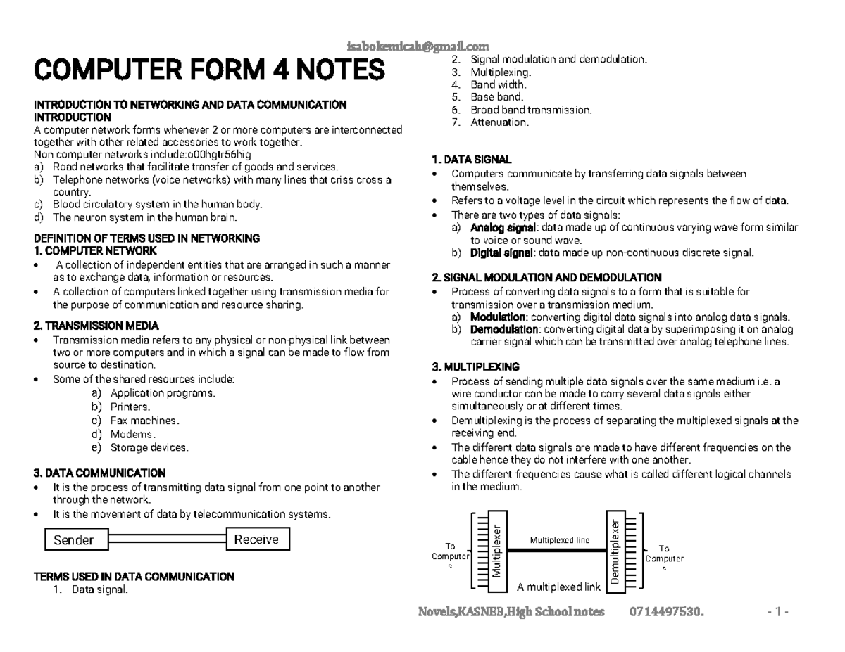 Computer Networking Concepts: FORM 4 Notes - Studocu